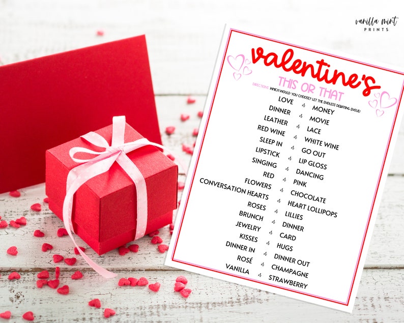 Valentine's Day This or That Game Valentine Printable | Etsy