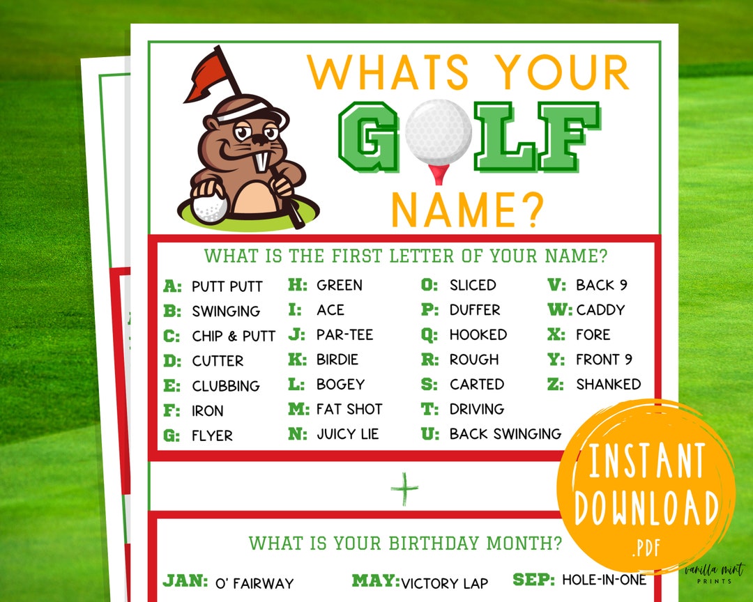 Whats Your Golf Name Game | Printable Golf Team Party Games | Masters ...