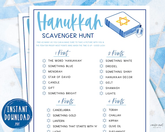 Hanukkah Scavenger Hunt Party Games Chanukah Celebration | Etsy
