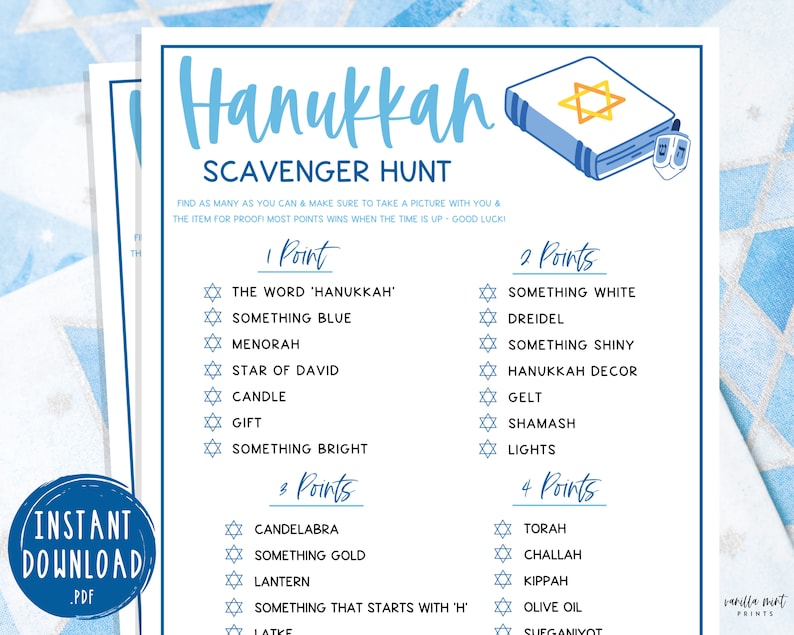 Hanukkah Scavenger Hunt Party Games Chanukah Celebration - Etsy