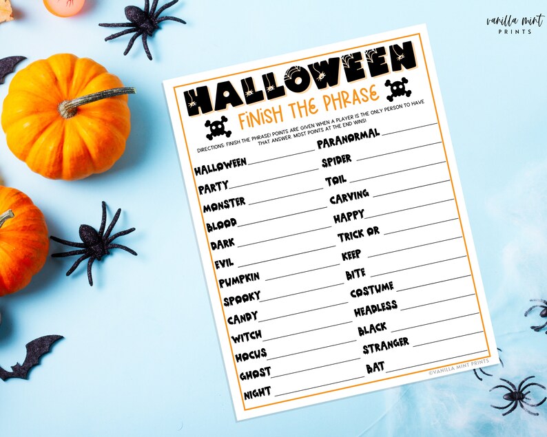 Halloween Finish That Phrase Game Halloween Printable Games - Etsy