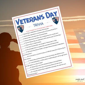 Veterans Day Trivia Game | Printable Veterans Day Party Games | America ...