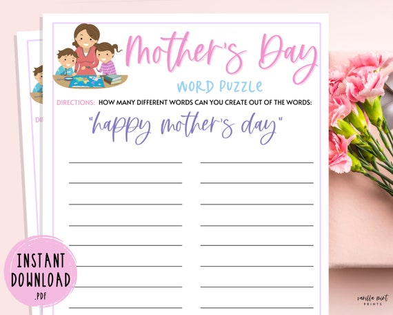 Mother's Day Word Puzzle Games Happy Mother's Day | Etsy