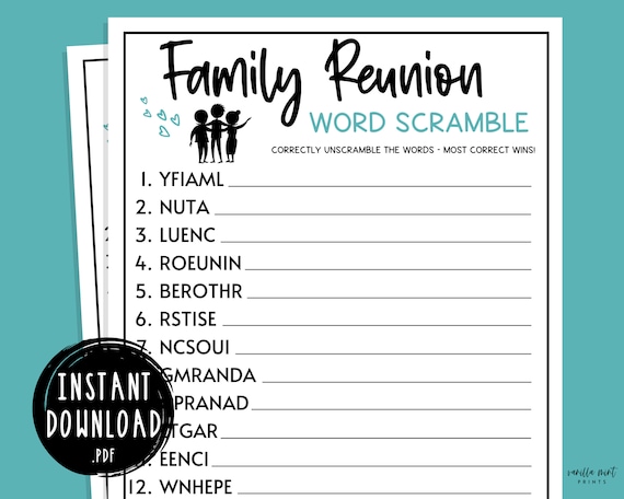 Family Reunion Word Scramble Party Game Family Gathering | Etsy
