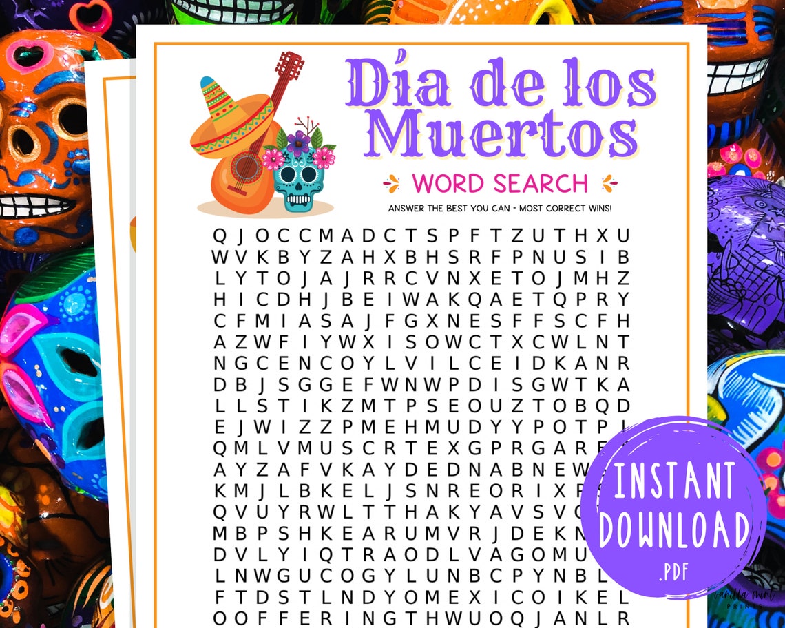 Día De Los Muertos Word Search Printable Day of the Dead - Etsy