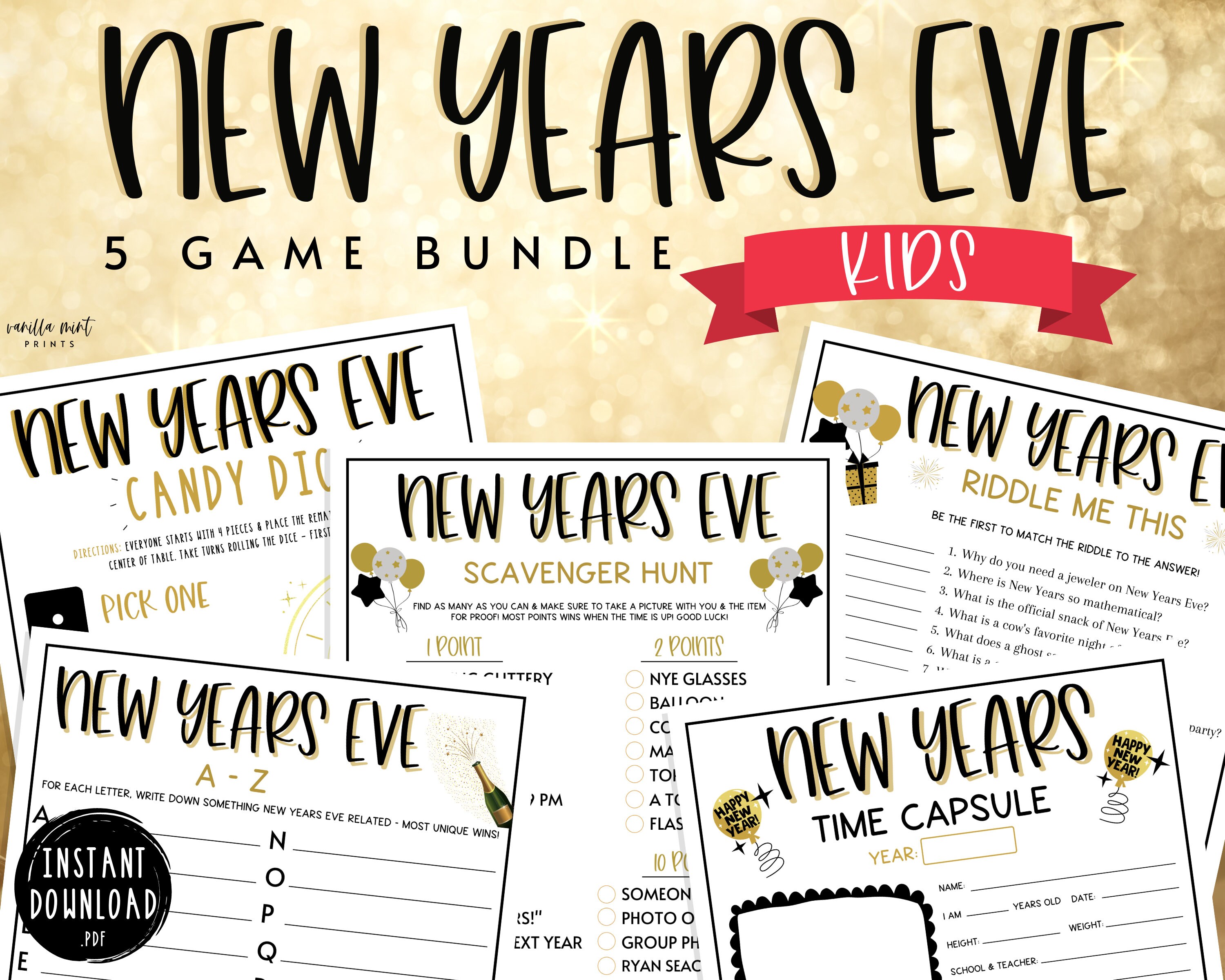 5 New Years Eve Kids Party Games BUNDLE Printable New Years | Etsy