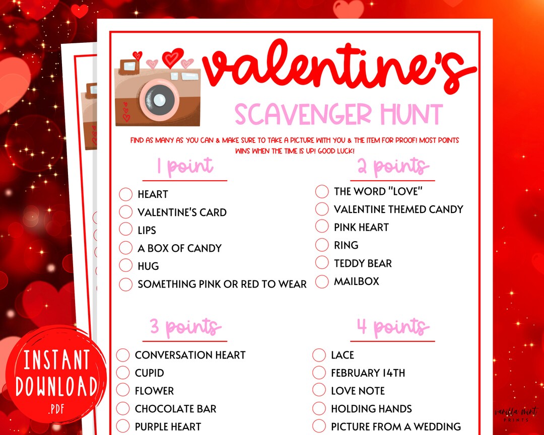 Valentine's Day Scavenger Hunt Game Valentine Printable Game Fun ...