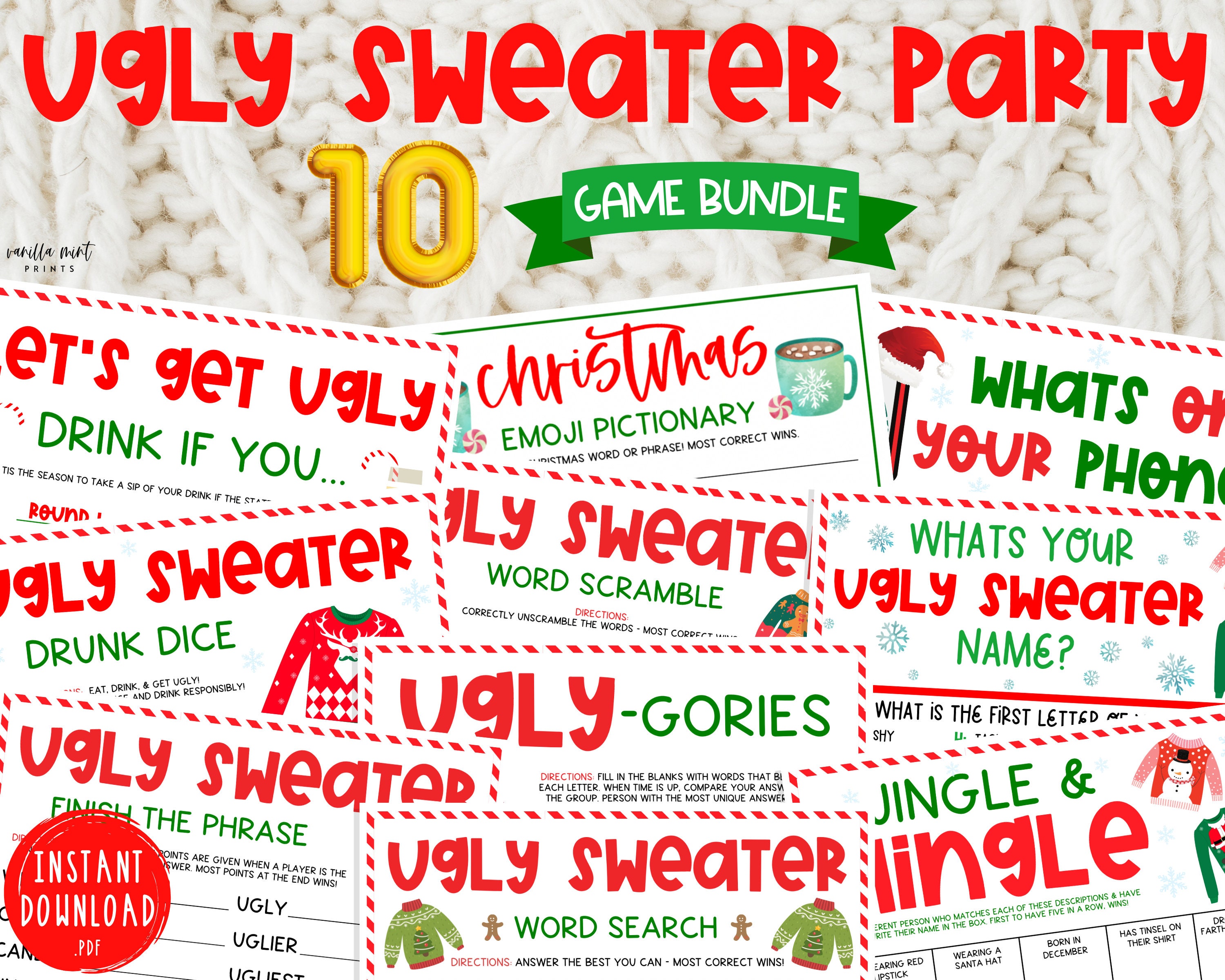 Ugly Sweater Party 10 Game BUNDLE Christmas Printable Games | Etsy