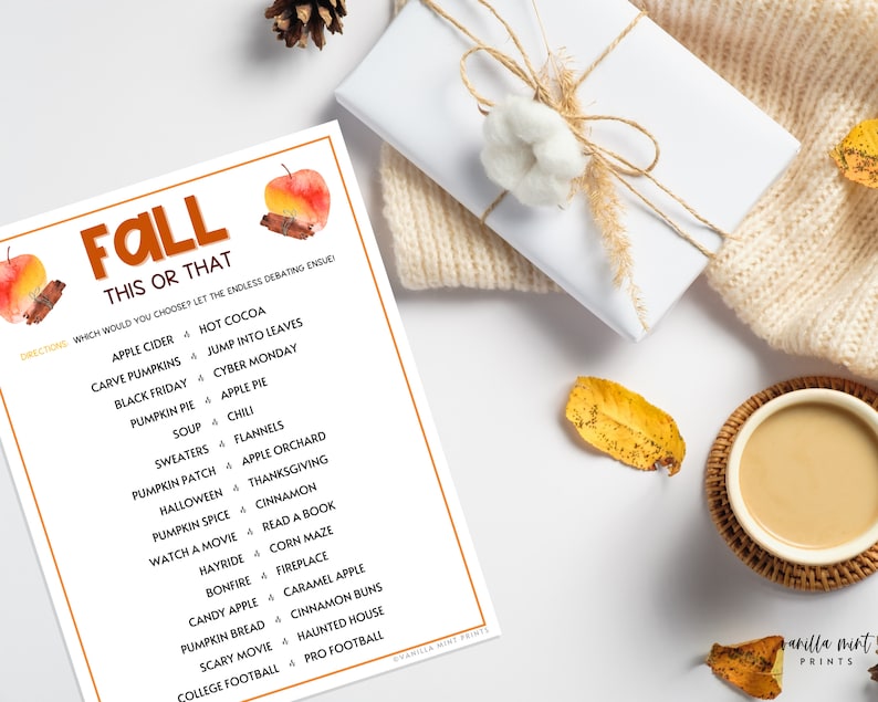 Fall This or That Game Printable Autumn Party Game Fall - Etsy