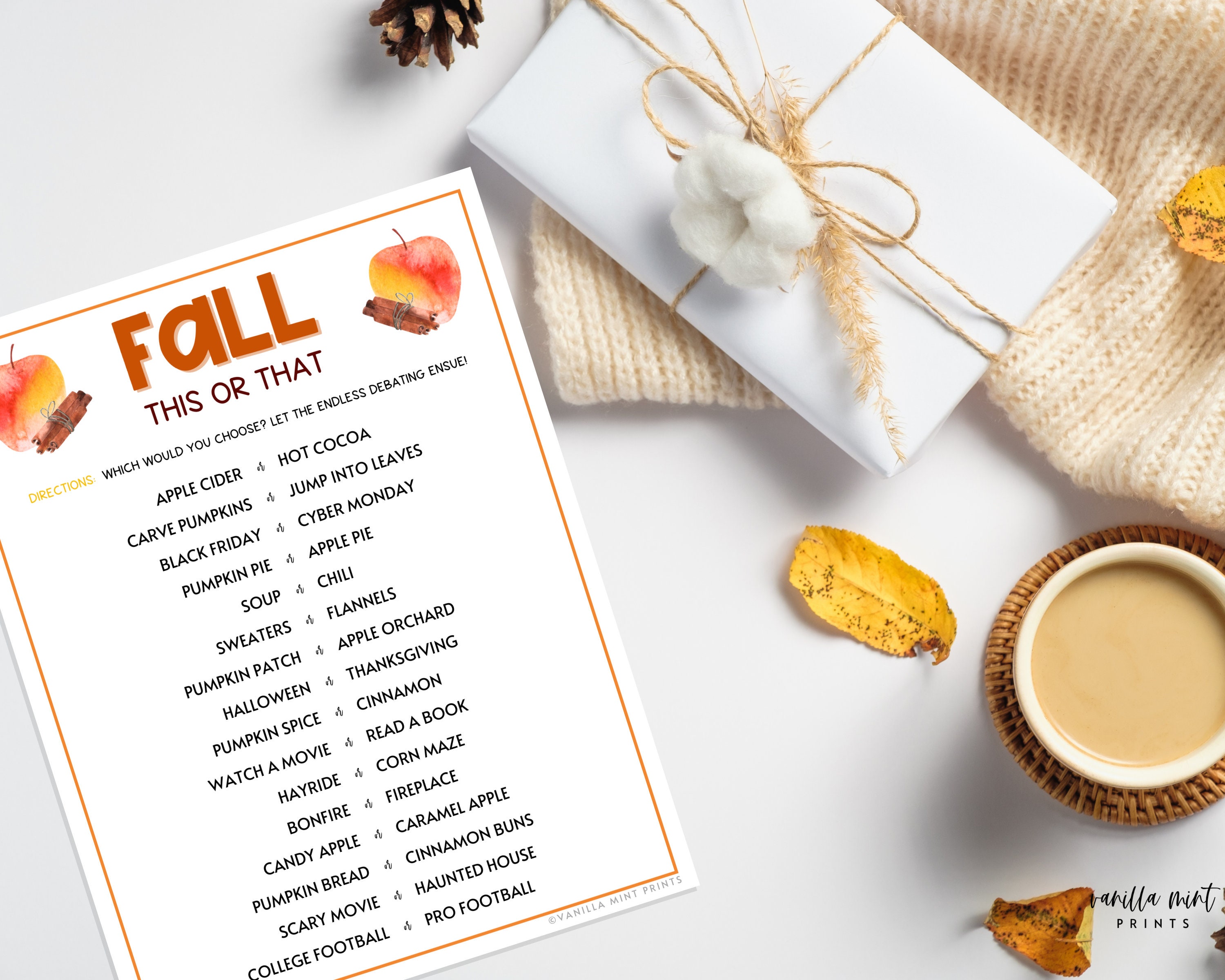 Fall This or That Game Printable Autumn Party Game Fall - Etsy Canada