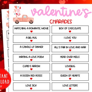 Valentine's Day Charades Game Fun Valentine's Day Printable Party Games ...