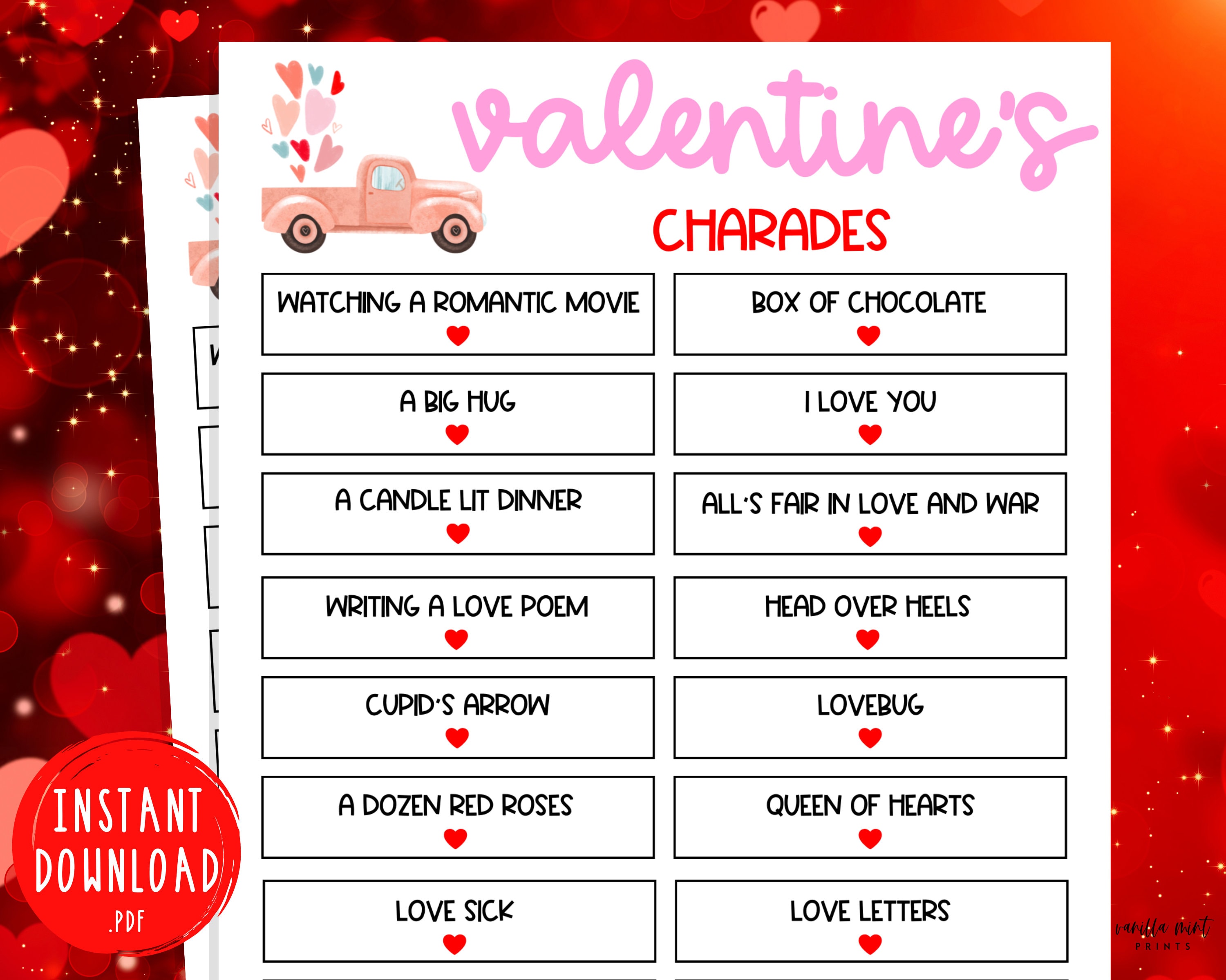 Valentine's Day Charades Game Fun Valentine's Day | Etsy