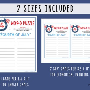 Fourth of July Word Puzzle Game | 4th of July Printable Party Games ...
