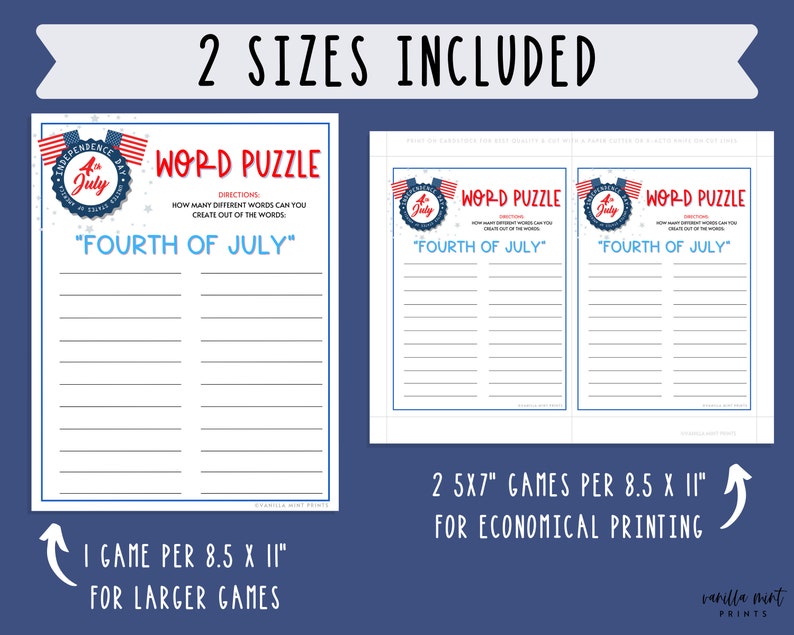 Fourth of July Word Puzzle Game 4th of July Printable Party - Etsy