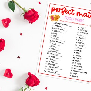 Valentine's Day Perfect Match Food Pairs Game | Valentine Printable ...