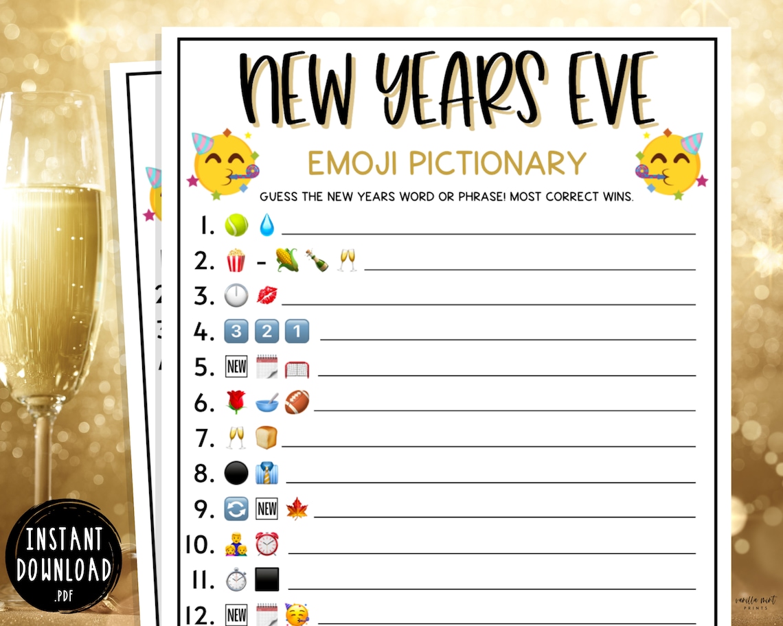 New Years Eve Emoji Pictionary Game Printable Games Fun | Etsy