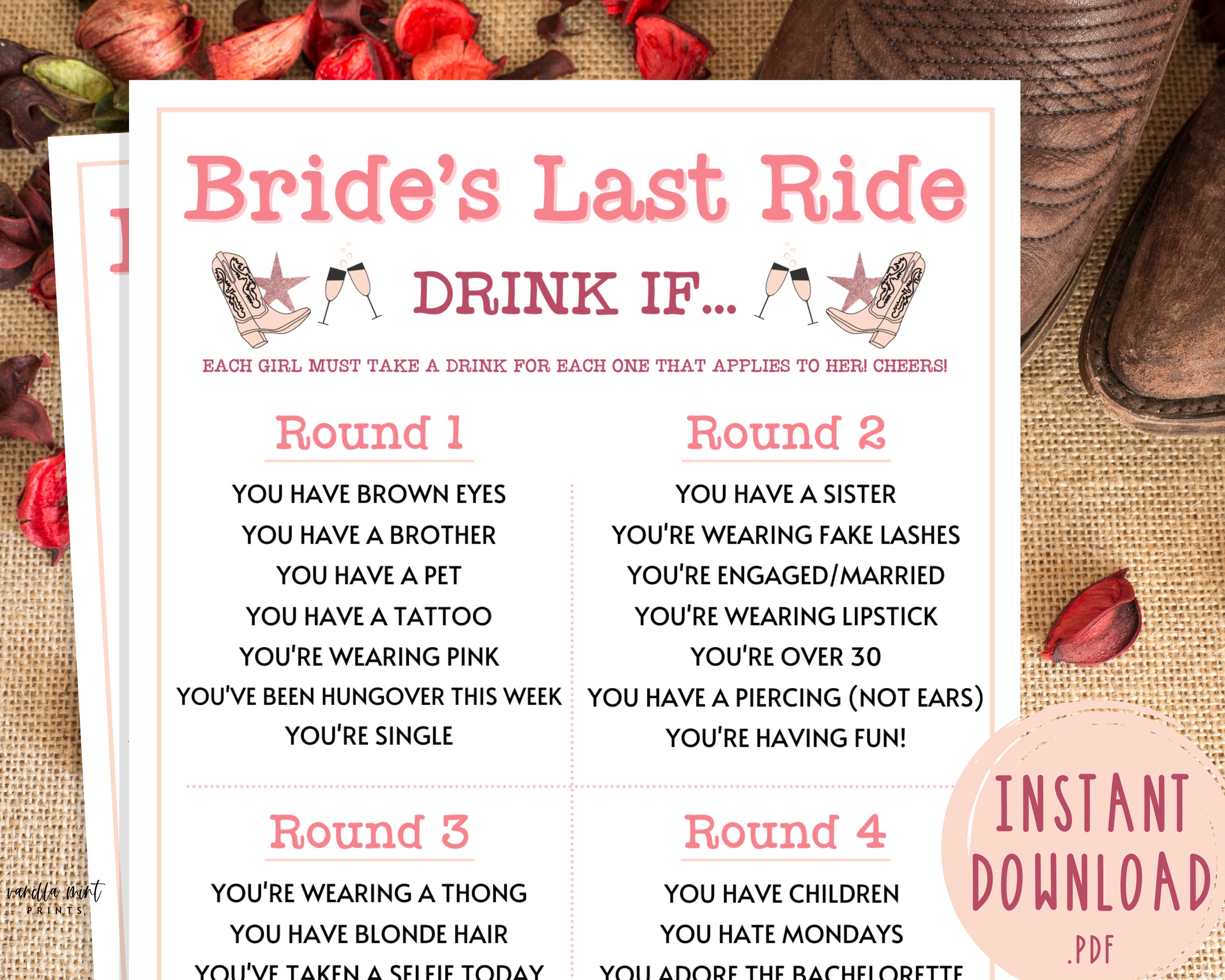 Bride's Last Ride Bachelorette Party Games Drink If - Etsy