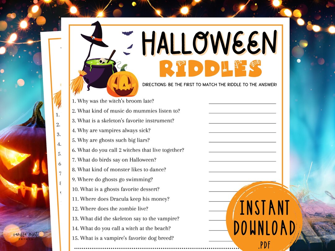 Halloween Trivia Riddles Party Game Halloween Games for Kids Halloween ...