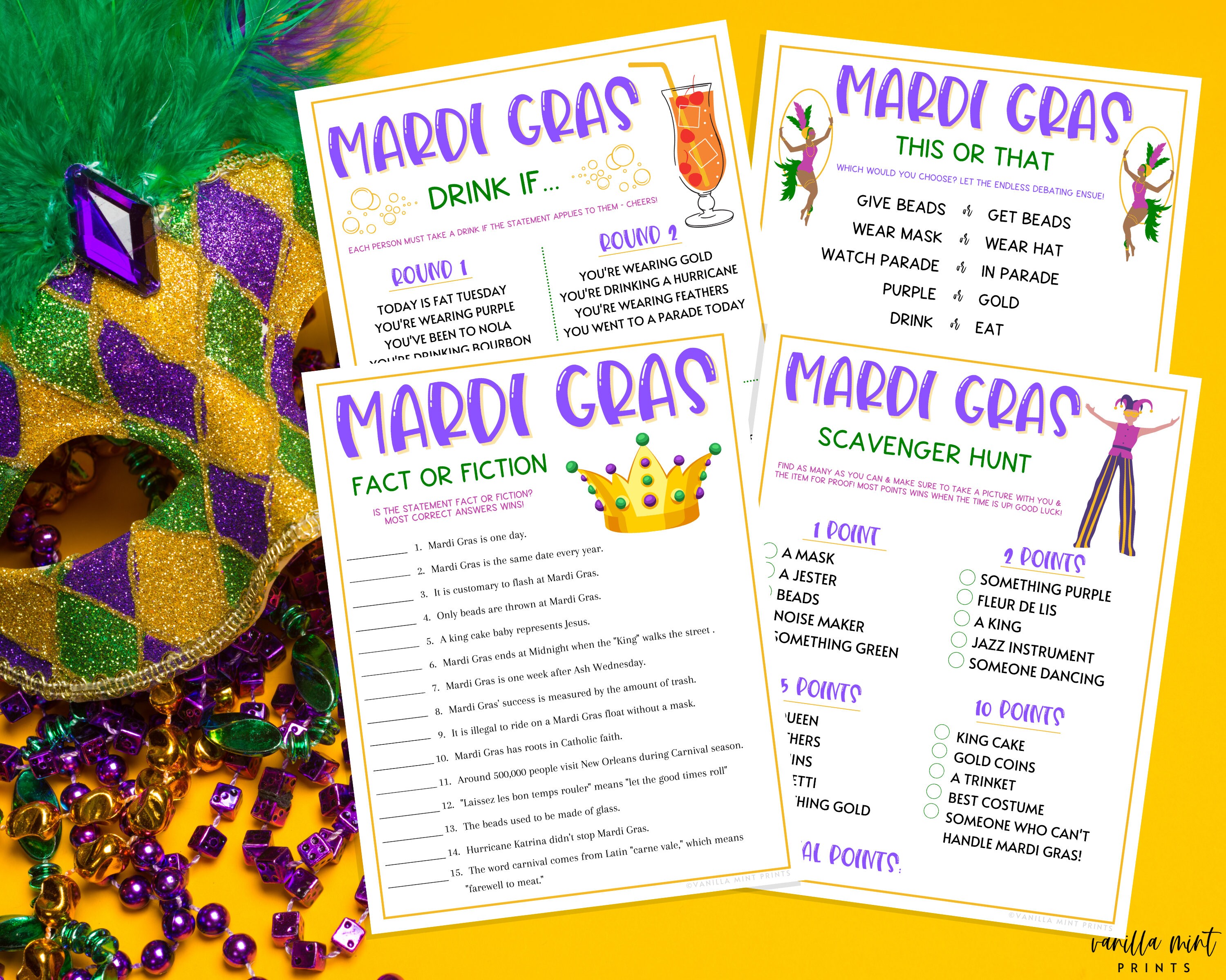 Mardi Gras 10 Game BUNDLE Fat Tuesday Party Games Carnival | Etsy
