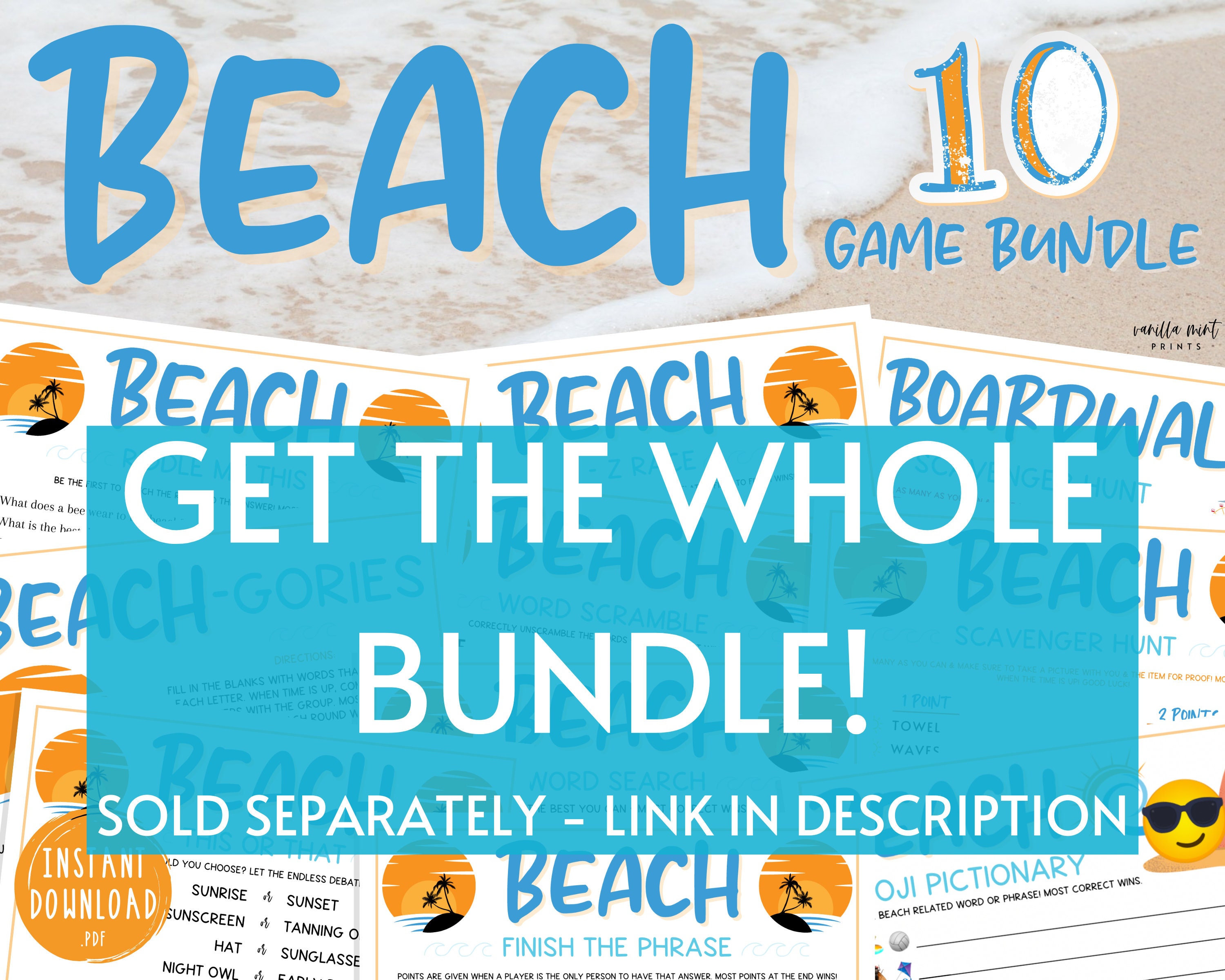 Beach Emoji Pictionary Game Printable Summertime Games Fun | Etsy UK