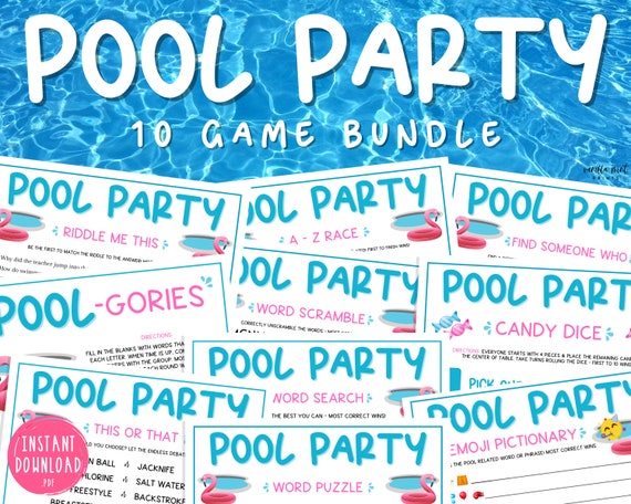 Pool Party 10 Party Game BUNDLE Fun Printable Summertime - Etsy
