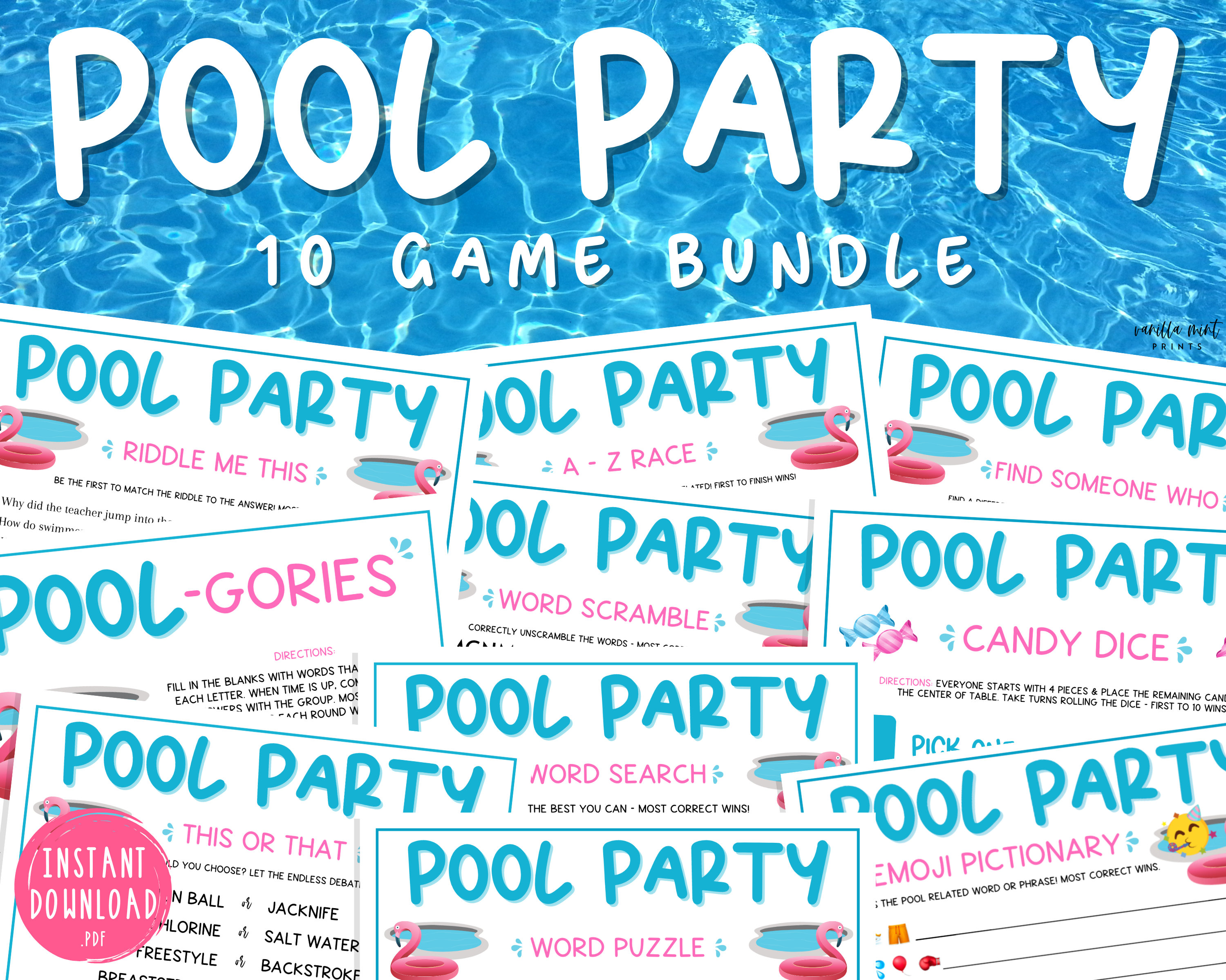 Pool Party 10 Party Game BUNDLE Fun Printable Summertime - Etsy