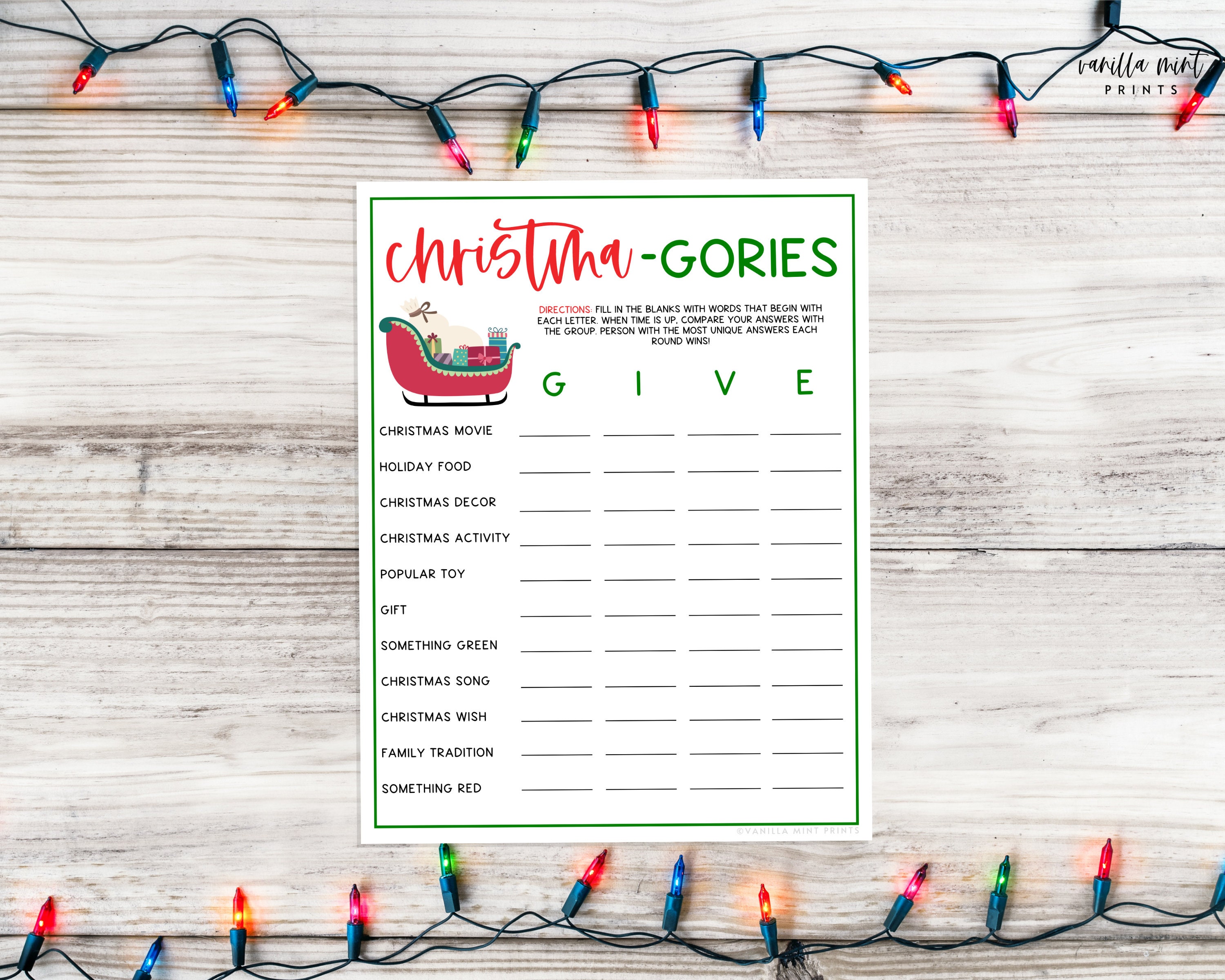 Christmas Scattergories Game Christma-gories Printable Games - Etsy