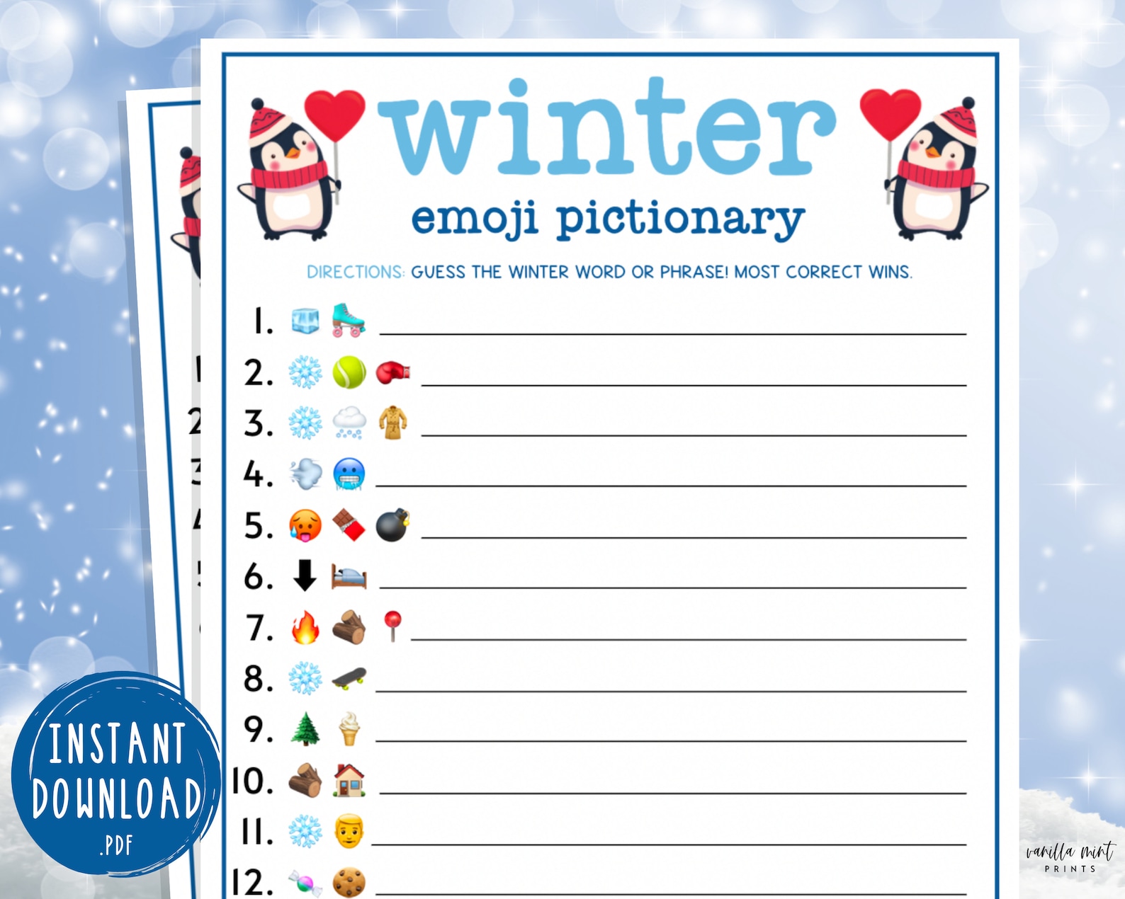 Winter Emoji Pictionary Game Printable Winter Games - Etsy UK