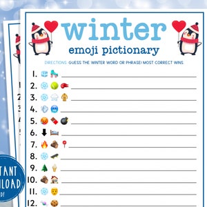 Winter Emoji Pictionary Game | Printable Winter Games | Wintertime ...
