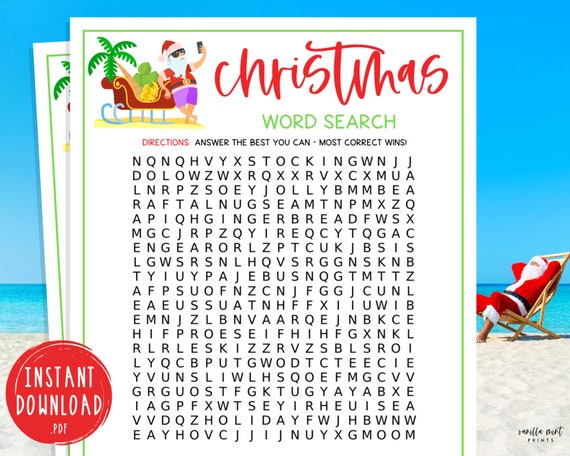 Christmas in July Word Search Party Game Beach Christmas - Etsy