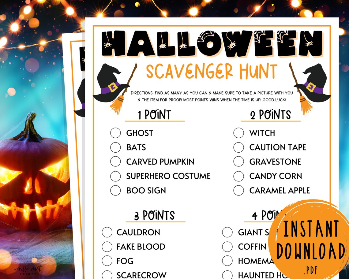 Halloween Scavenger Hunt Game Halloween Printable Games | Etsy