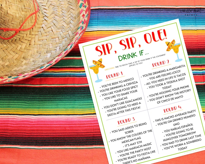 Cinco De Mayo Sip Sip Ole Drink If Game Drinking Game - Etsy