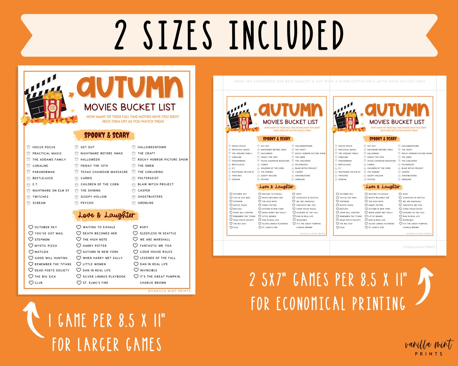 Fall Movie Bucket List Game Printable Autumn Movies Fall | Etsy