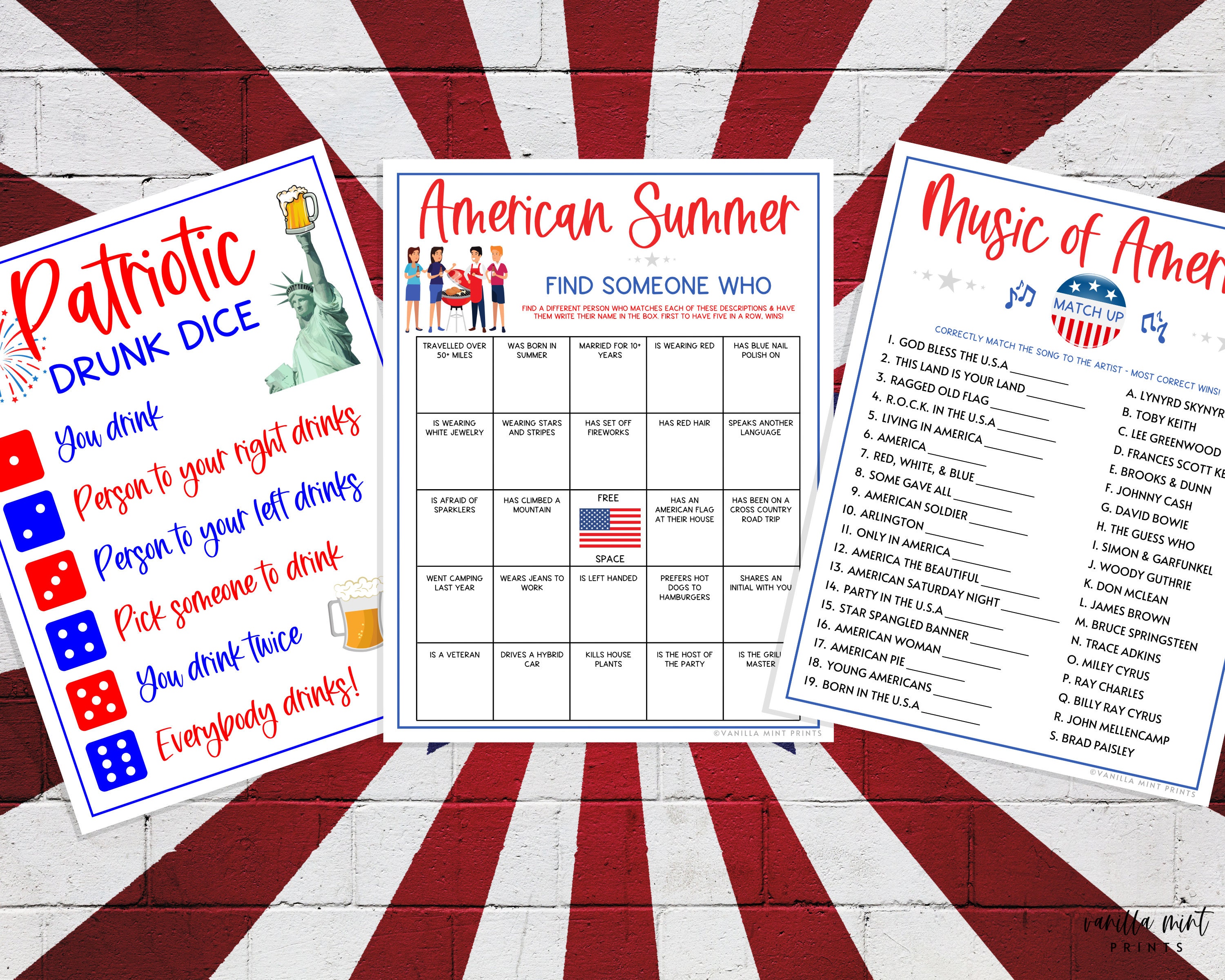 Fourth of July 5 Game Adults Only BUNDLE Printable - Etsy