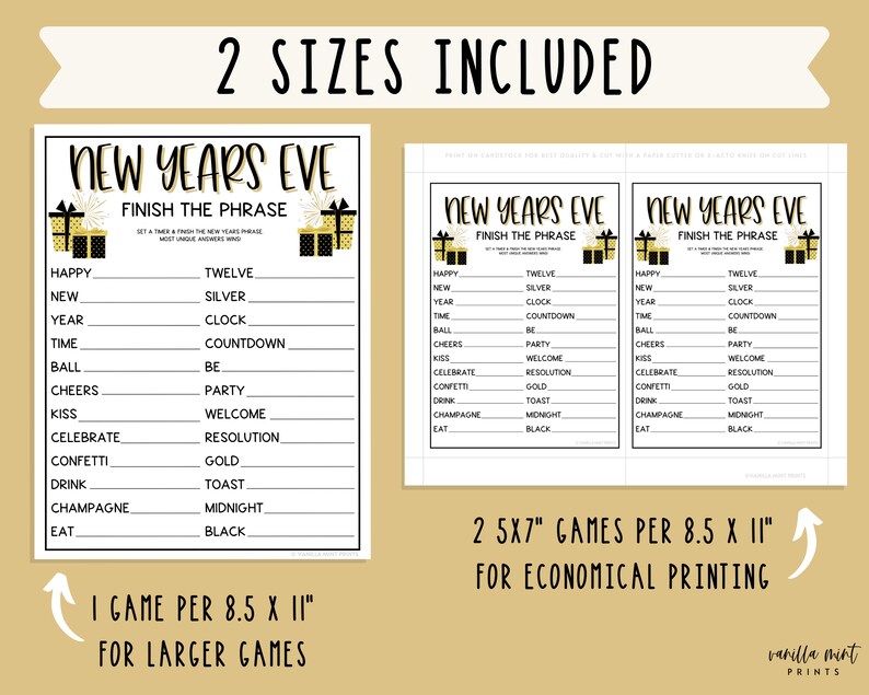 New Years Eve Finish the Phrase Game New Years Games New - Etsy