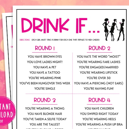 Drink If Game Ladies Night Games Girls Night Out Fun - Etsy
