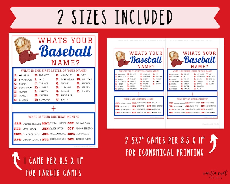 Whats Your Baseball Name Game | Printable Baseball Team Party Games ...