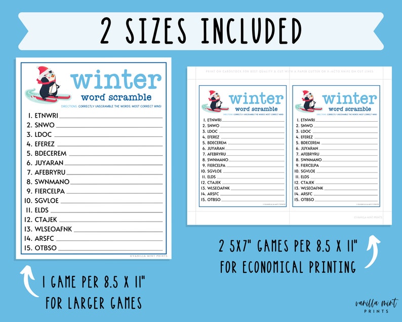 Winter Word Scramble Game Printable Winter Games | Etsy