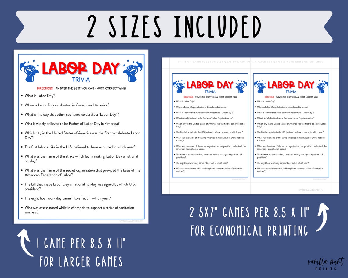 Labor Day Trivia Game Labor Day Printable Games America - Etsy UK