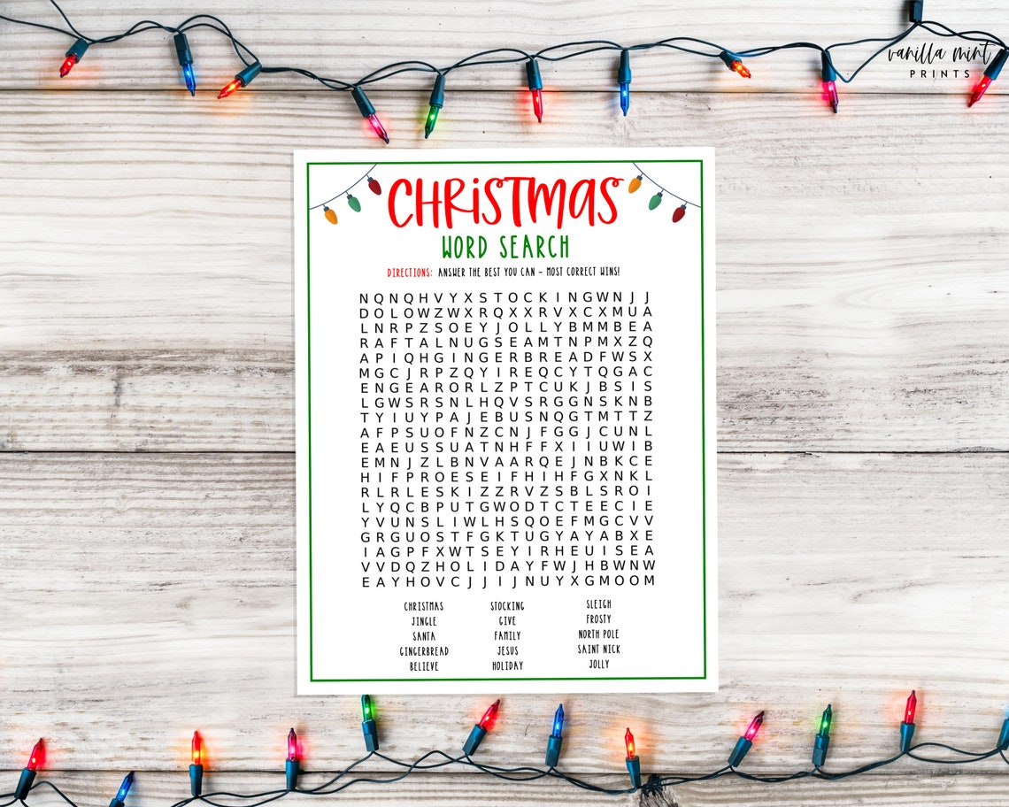 Christmas Word Search Game Christmas Printable Games Fun | Etsy