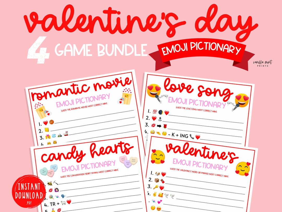 Valentine's Day 4 Game Emoji Pictionary BUNDLE | Fun Valentine's Day ...