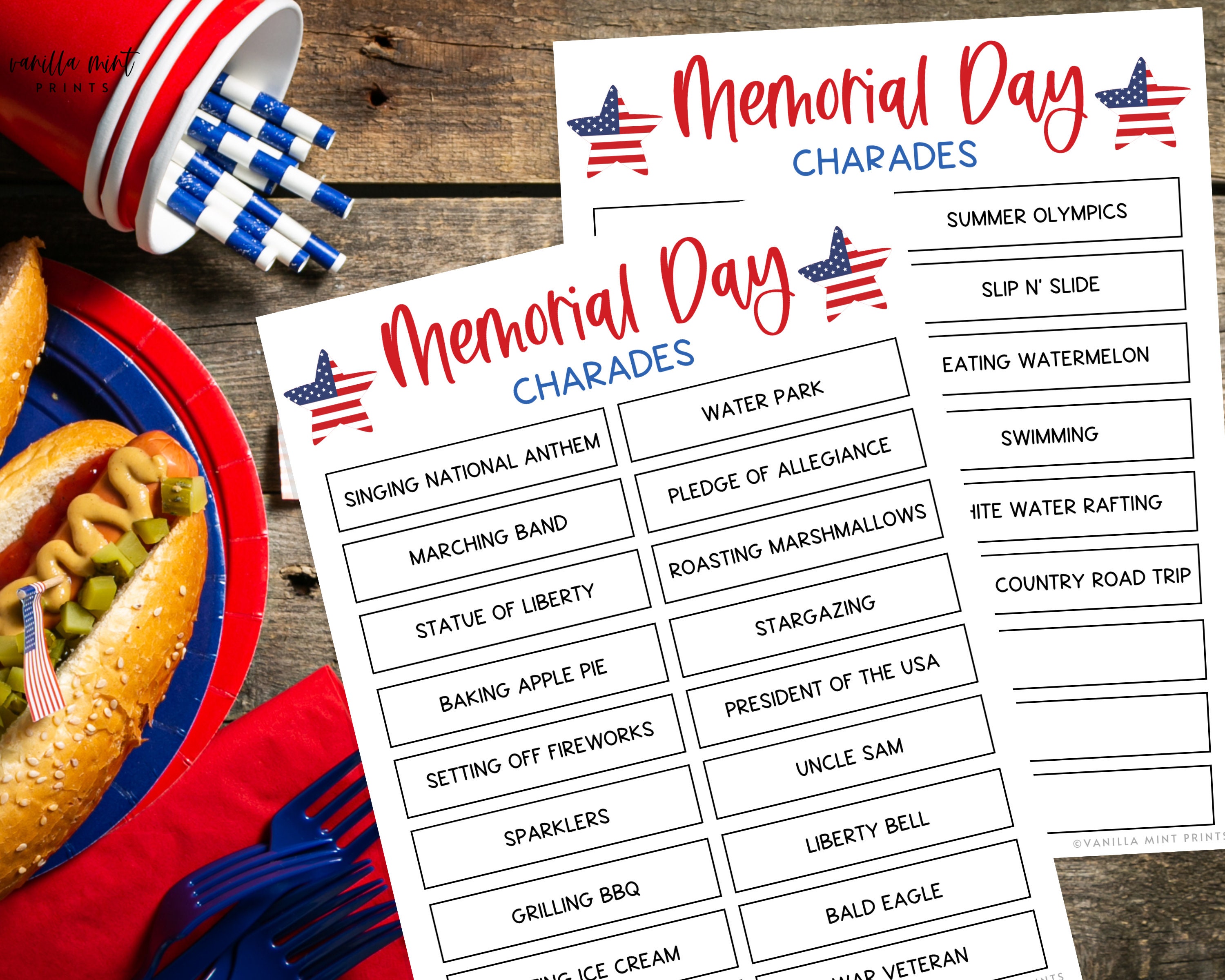 Memorial Day Charades Game Printable Memorial Day Party | Etsy