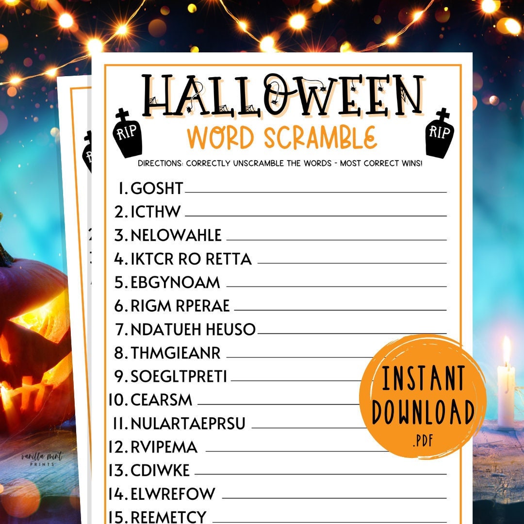 Halloween Word Scramble Game Halloween Printable Games Halloween Games ...