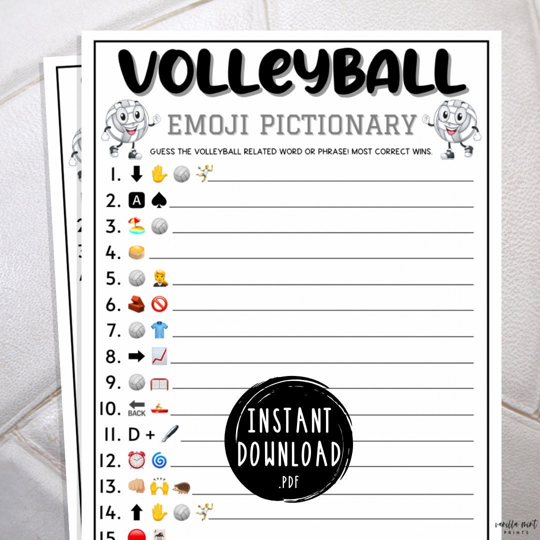 Volleyball Emoji Pictionary Game | Printable Volleyball Team Party ...