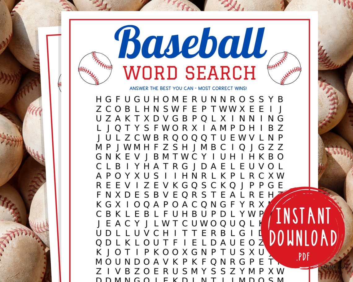 Baseball Word Search Game Printable Baseball Team Party - Etsy
