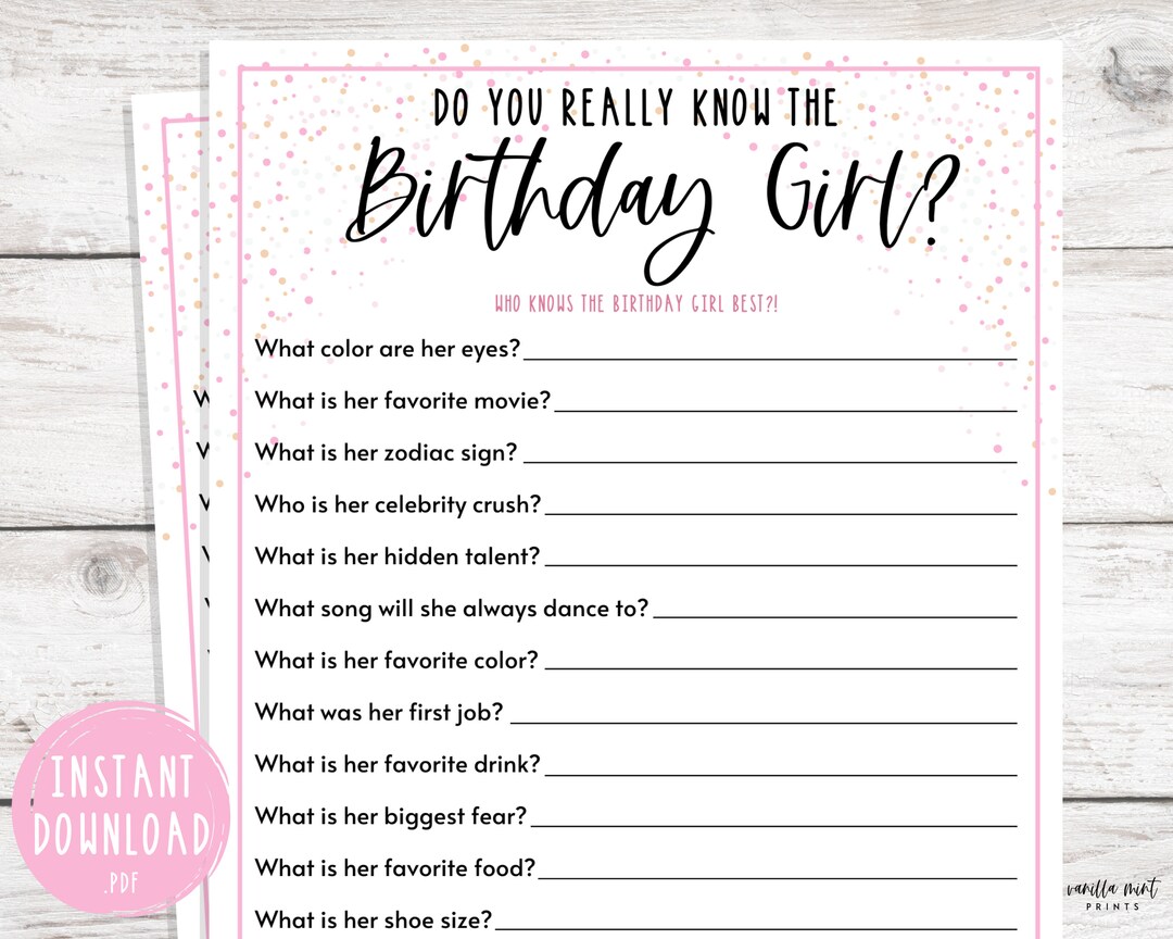 Adult Birthday Party Games | Do You Really Know the Birthday Girl | Fun ...