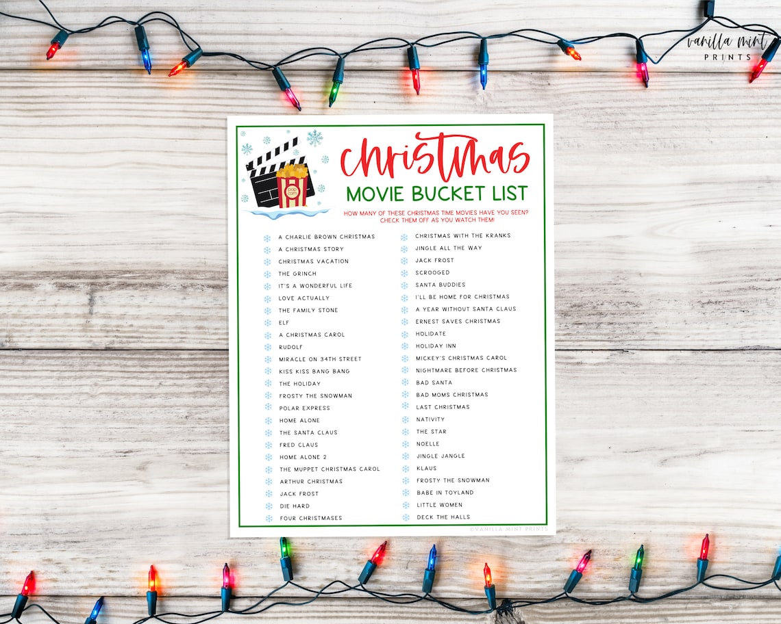 Christmas Movie Bucket List Game Xmas Watch List Fun | Etsy
