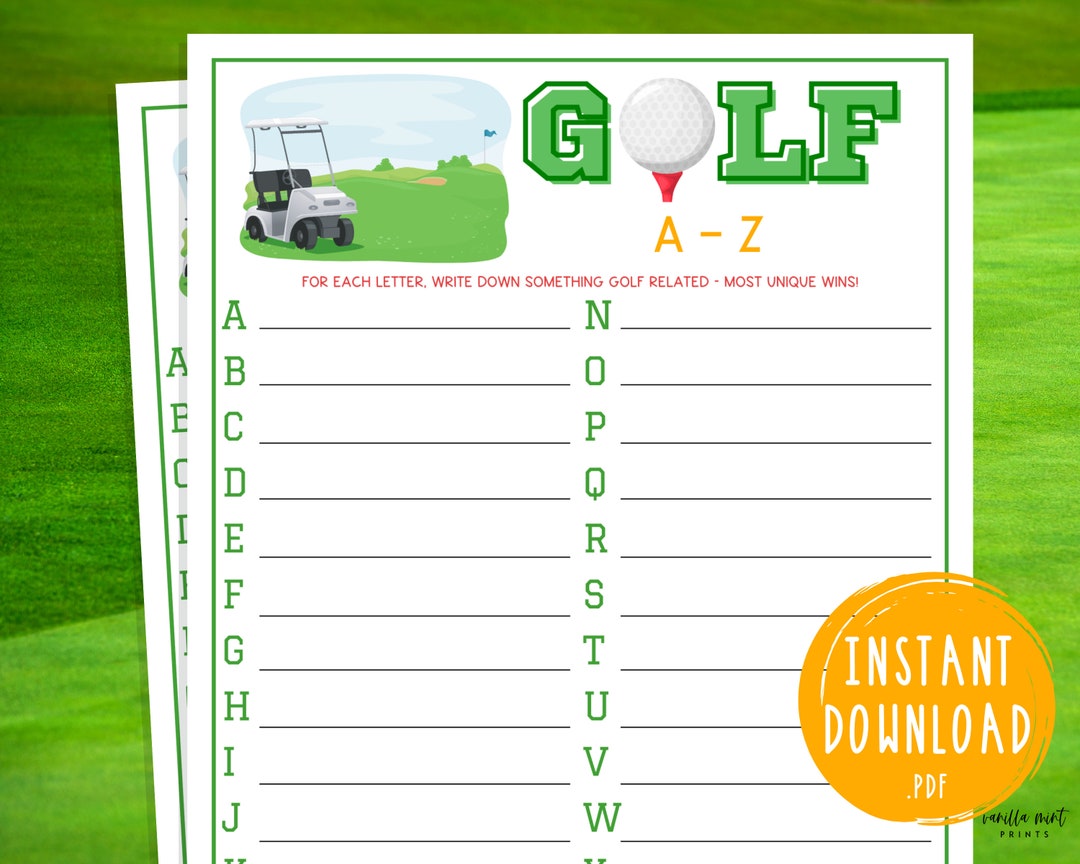 Golf A - Z Game | Printable Golf Team Party Games | Masters Golf ...