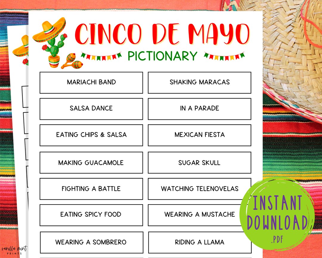 Cinco De Mayo 33 Pictionary Game | Mexican Party Games | Fun Cinco De ...
