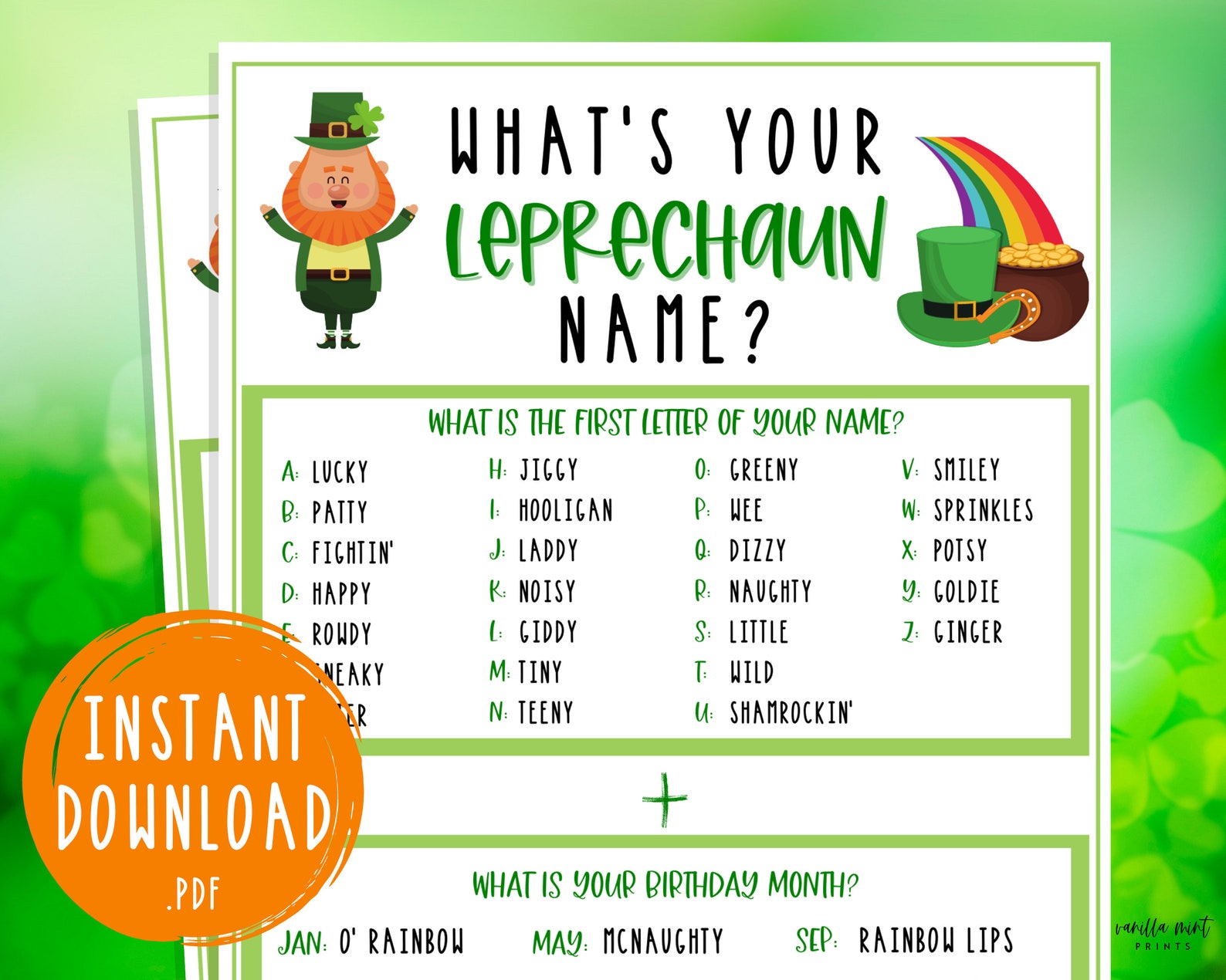 St. Patrick's Day What's Your Leprechaun Name Game | Etsy